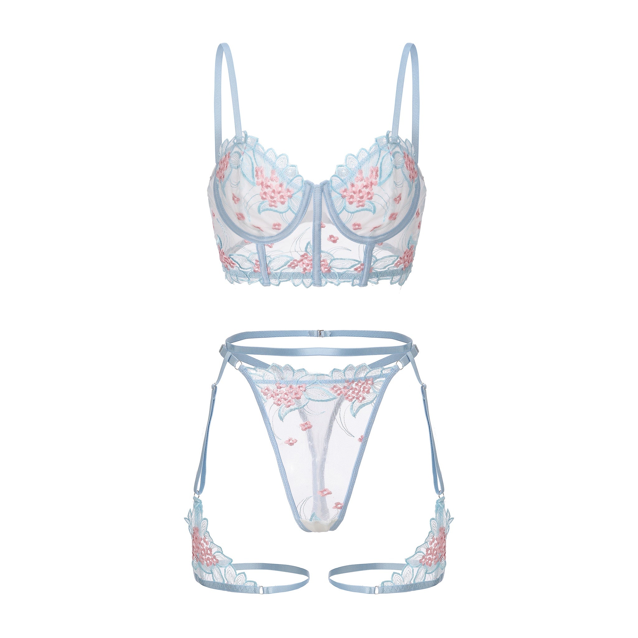Sapphire Bloom Bra Set | Deep Blue Floral Embroidered Lingerie | RezaF ...